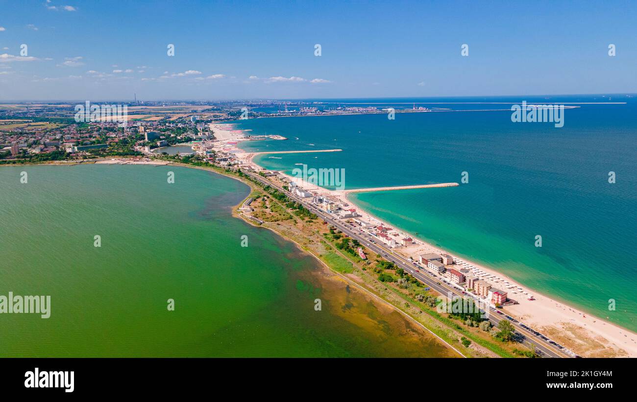 Aerial photography taken from a drone at Eforie beach with Techirghiol ...
