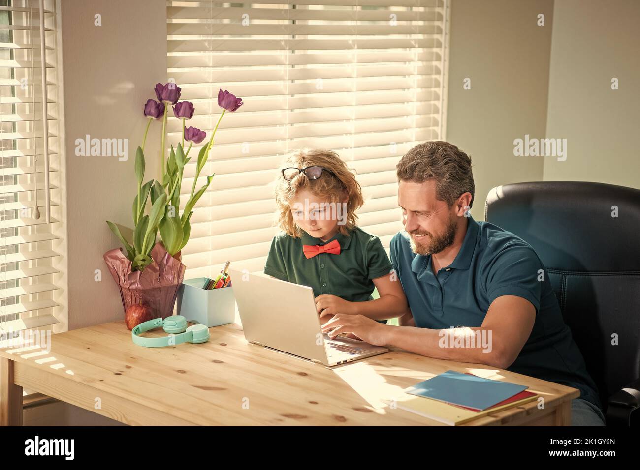 webinar video lesson. online education on laptop. homeschooling and ...