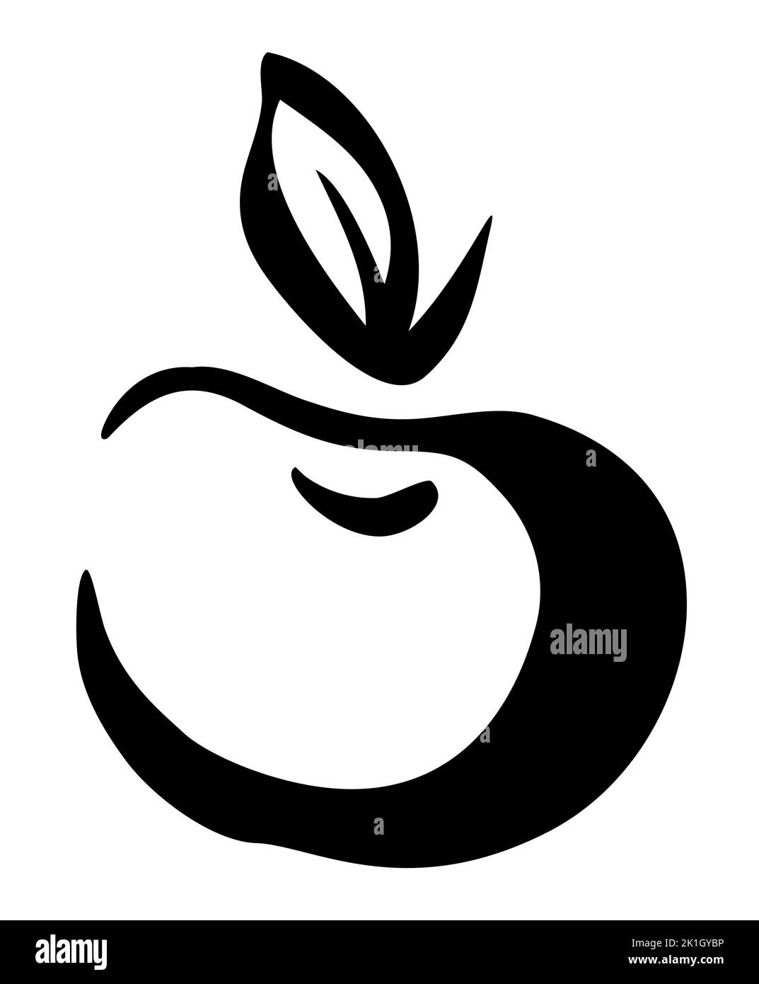 Apple drawing hand painted with ink brush isolated on white background ...
