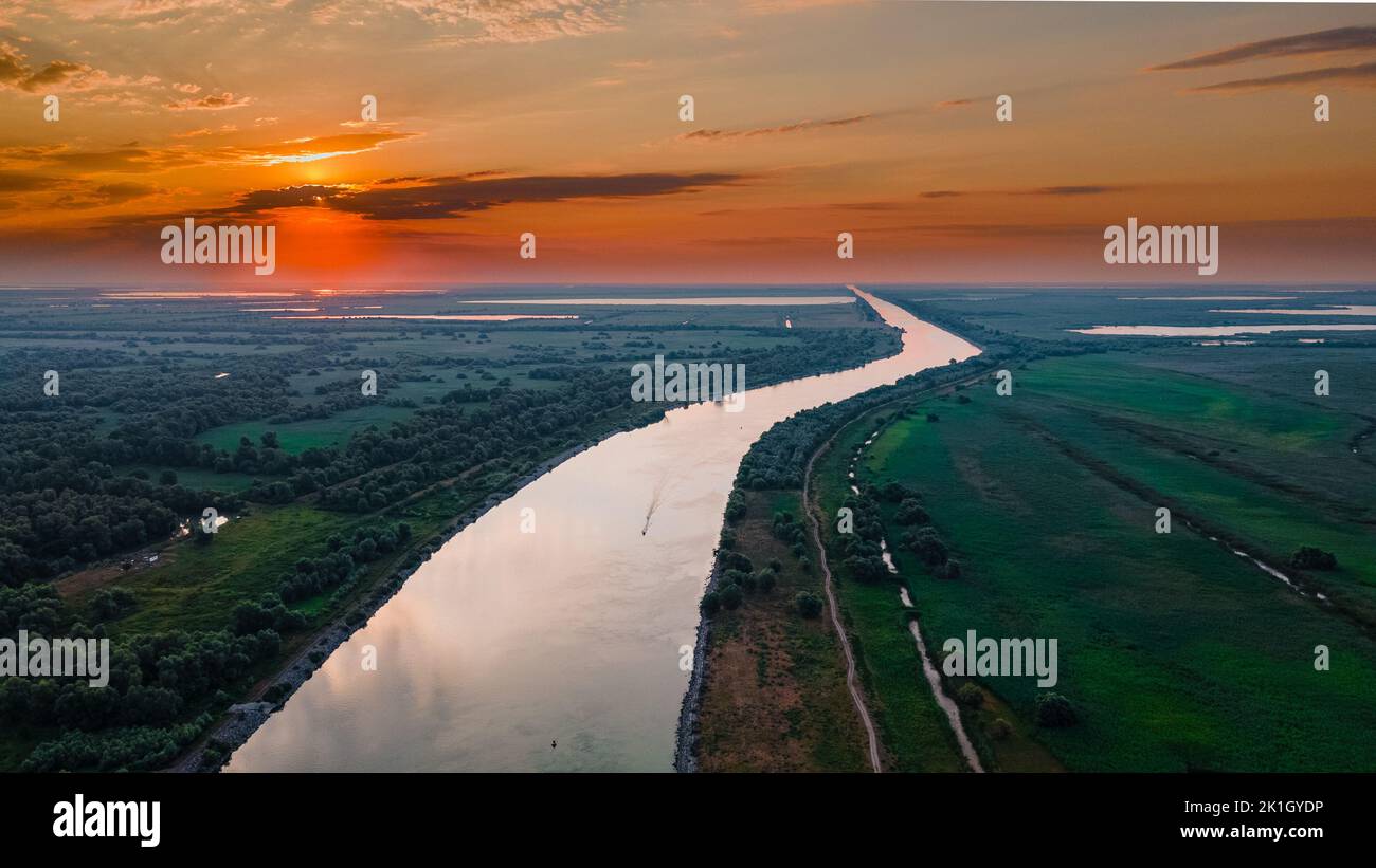 Aerial photography shot over Danube's delta, near Sulina city, Romania ...