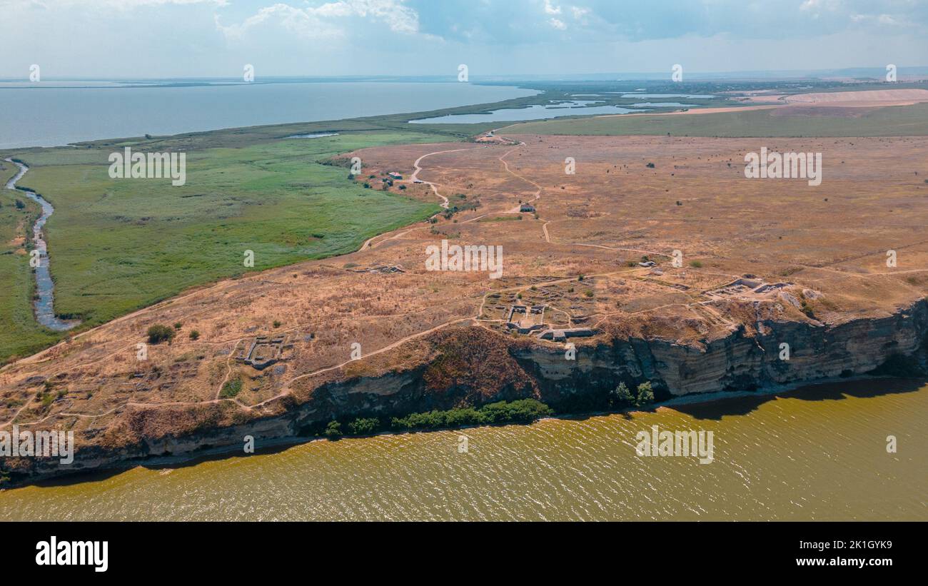 Aerial view of Dolosman Cape with Argamum fortress located in Tulcea ...
