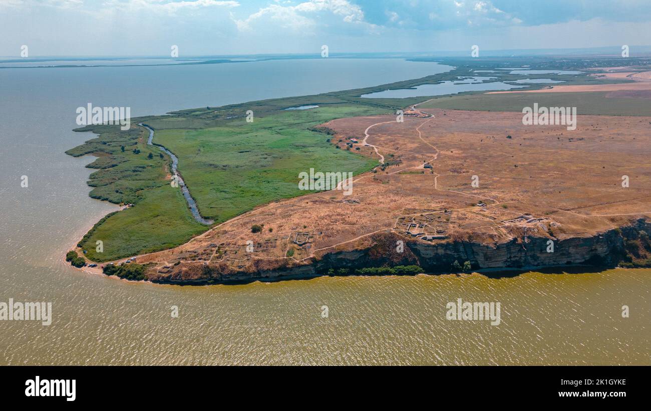 Aerial view of Dolosman Cape with Argamum fortress located in Tulcea ...