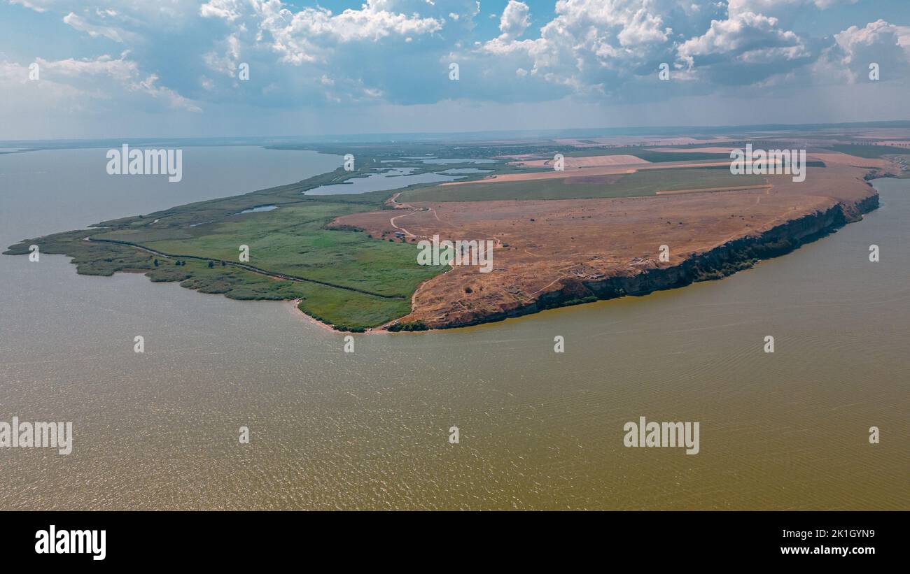 Aerial view of Dolosman Cape with Argamum fortress located in Tulcea ...