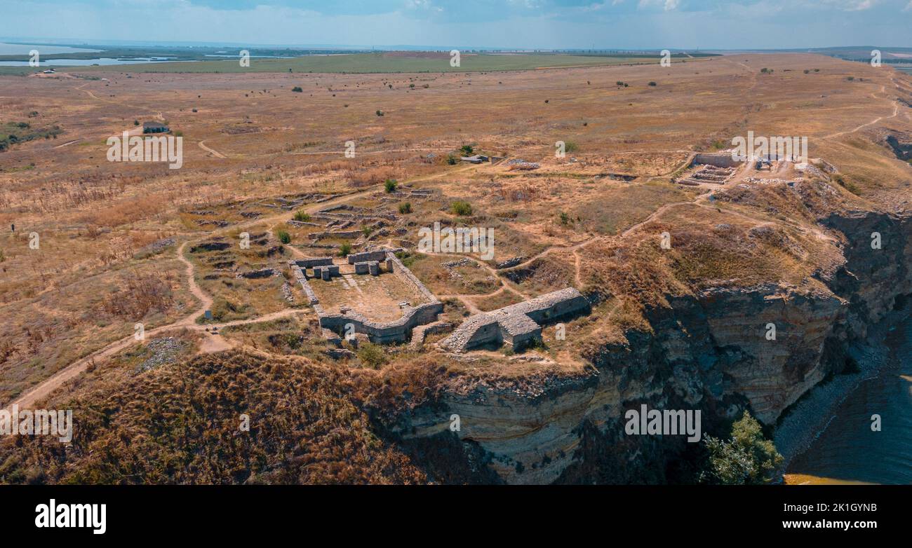 Aerial view of Dolosman Cape with Argamum fortress located in Tulcea ...