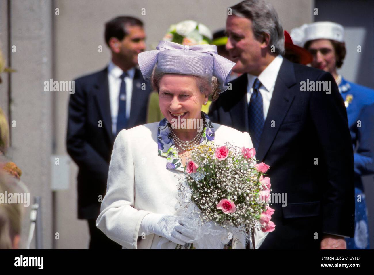 Queen Elizabeth and Prime Minister Brian Mulroney visit Calgary Alberta ...