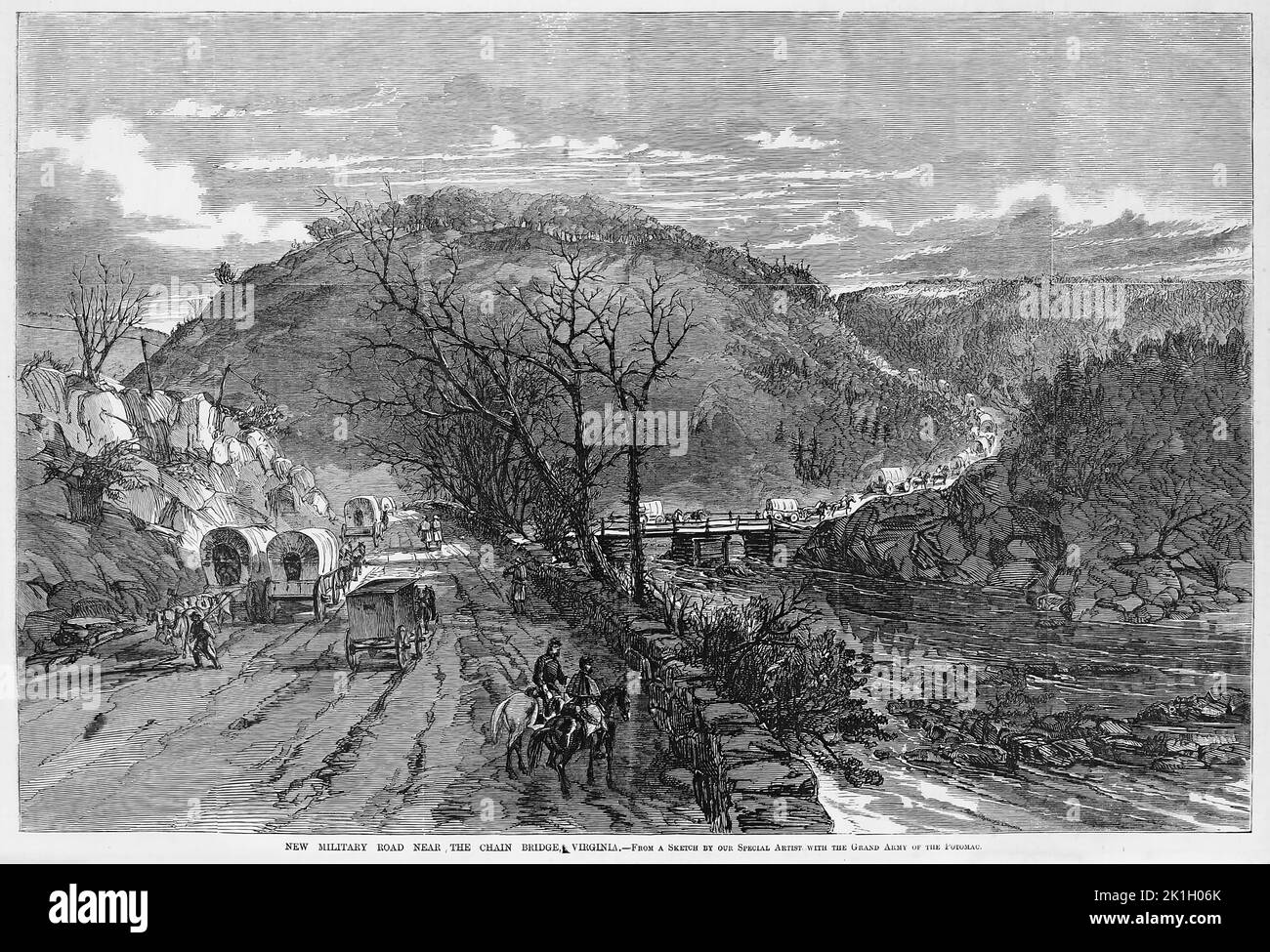 New military road near the Chain Bridge, Virginia. January 1862. 19th ...
