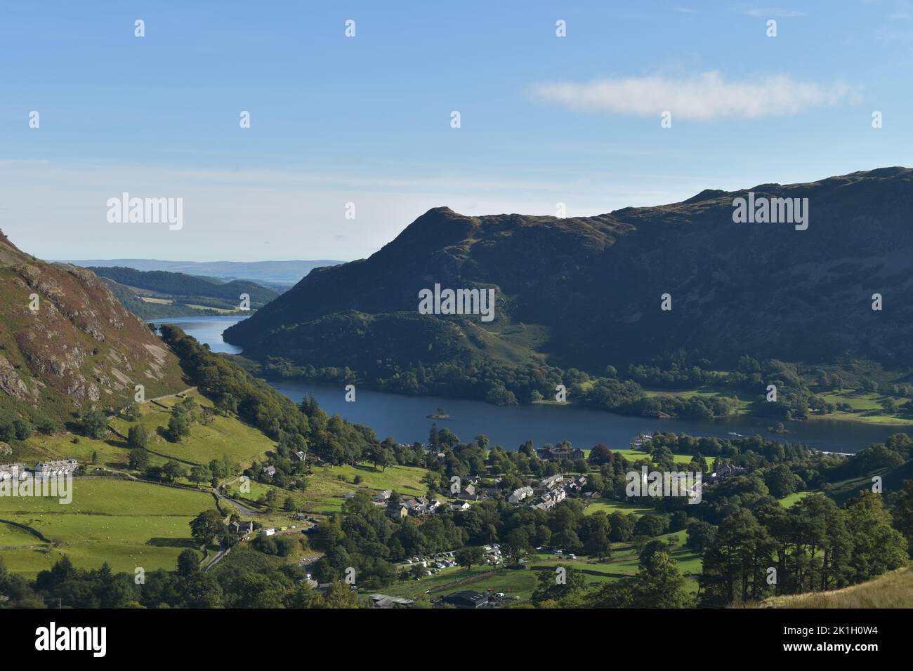 View over Glenridding and Ullswater, Lake District, UK, towards Birk ...