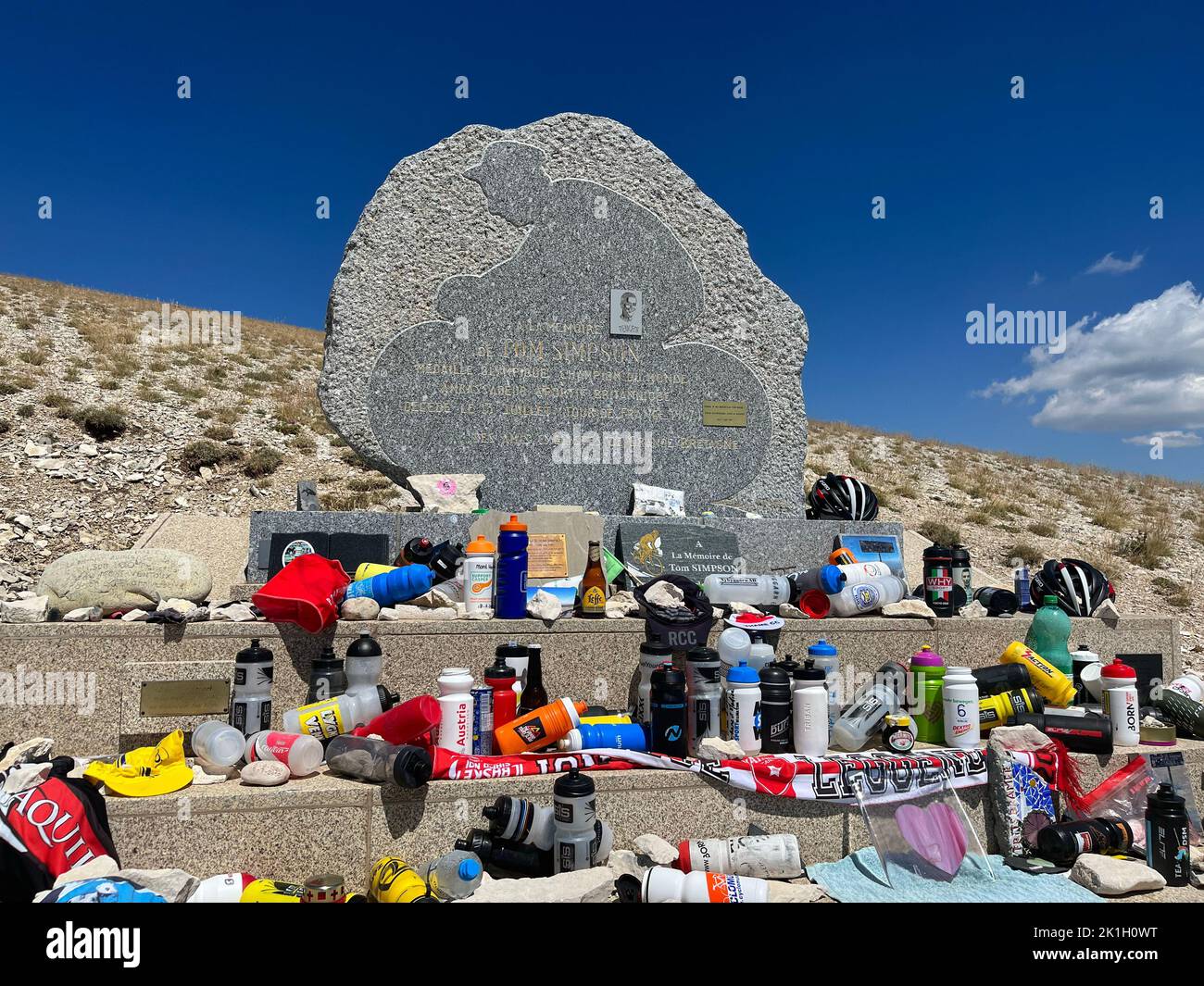 The memorial for Tom Simpson decorated with tributes Stock Photo - Alamy
