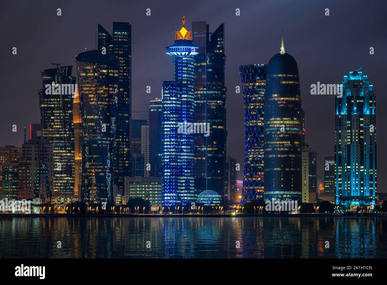 Beautiful Doha Skyline at sunset. Doha Buildings and landmark Stock ...