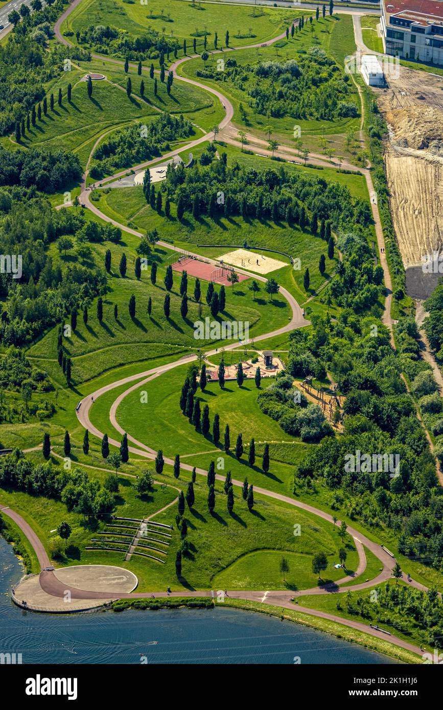 Aerial view, Krupp Park Essen, a touch of Tuscany, green area with ...