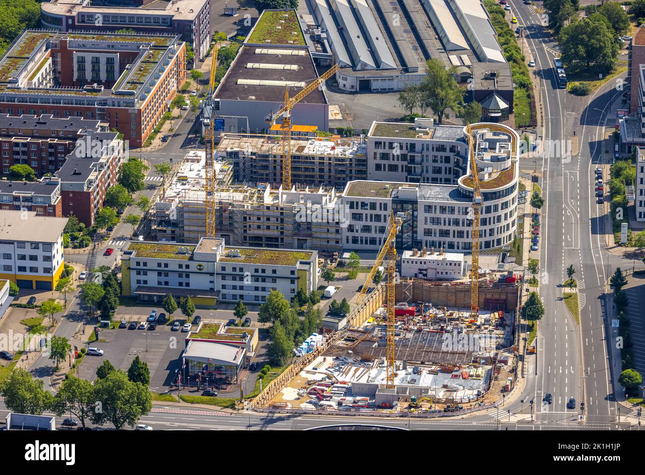 Aerial view, construction site project Neue Weststadt with new office building at Frohnhauser ...
