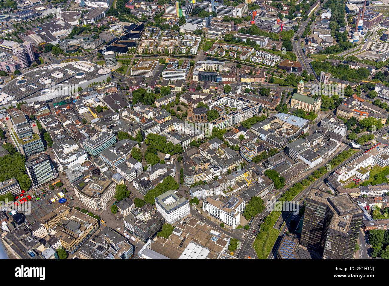 Aerial view, city with Kreuzeskirche and St. Gertrud church, city ...