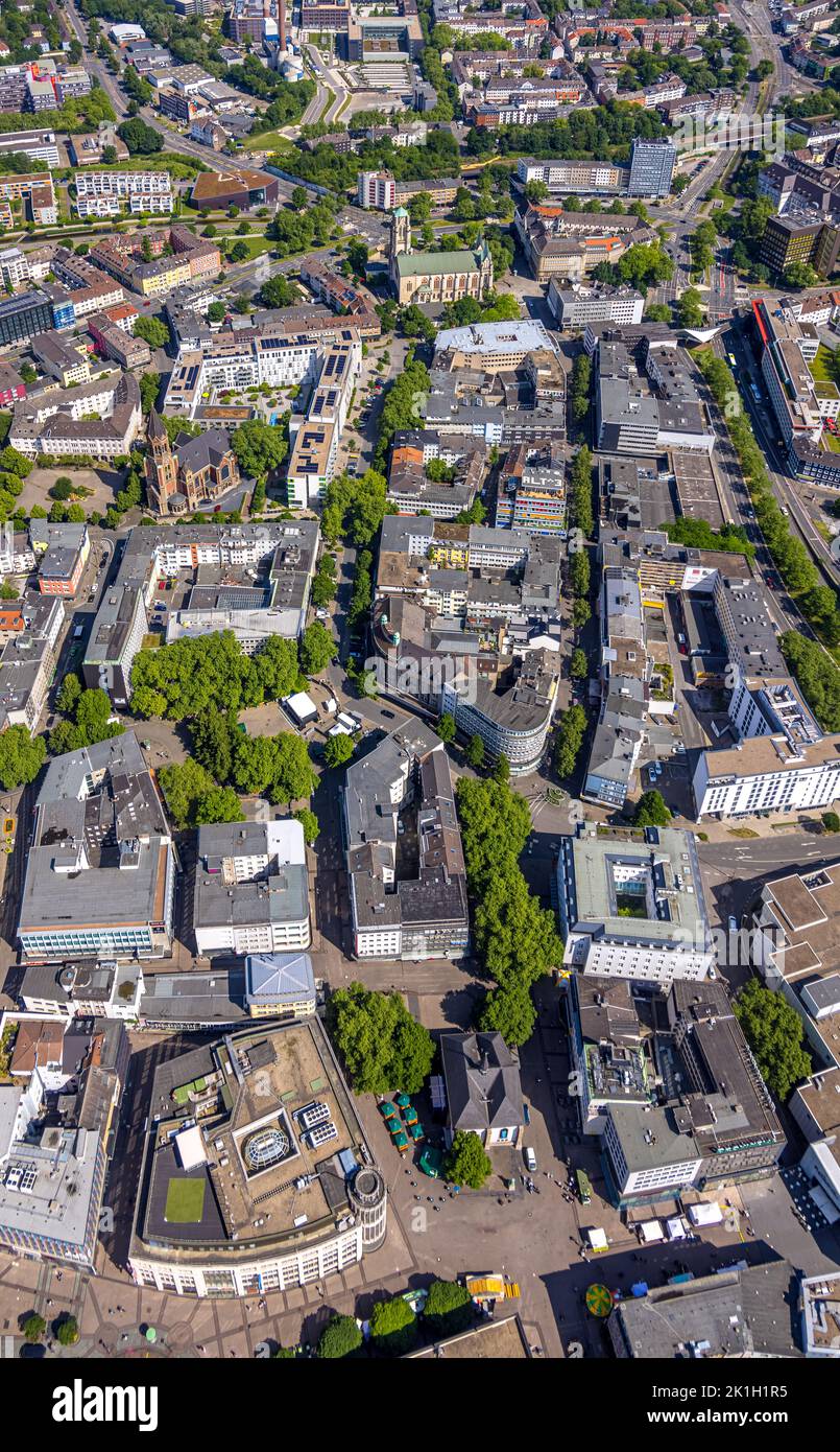 Aerial view, city with Kreuzeskirche and St. Gertrud church, city ...