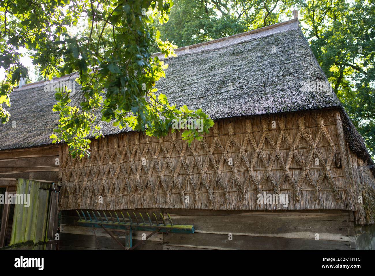 Wickerwork at a traditional Saxon farm barn in Aalden, province Drenthe ...