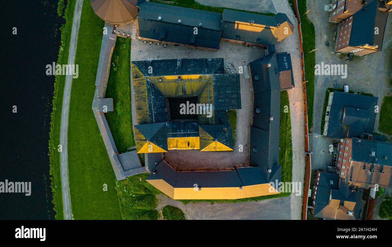 Aerial view above the Hame or Tavastia castle, summer sunset in ...