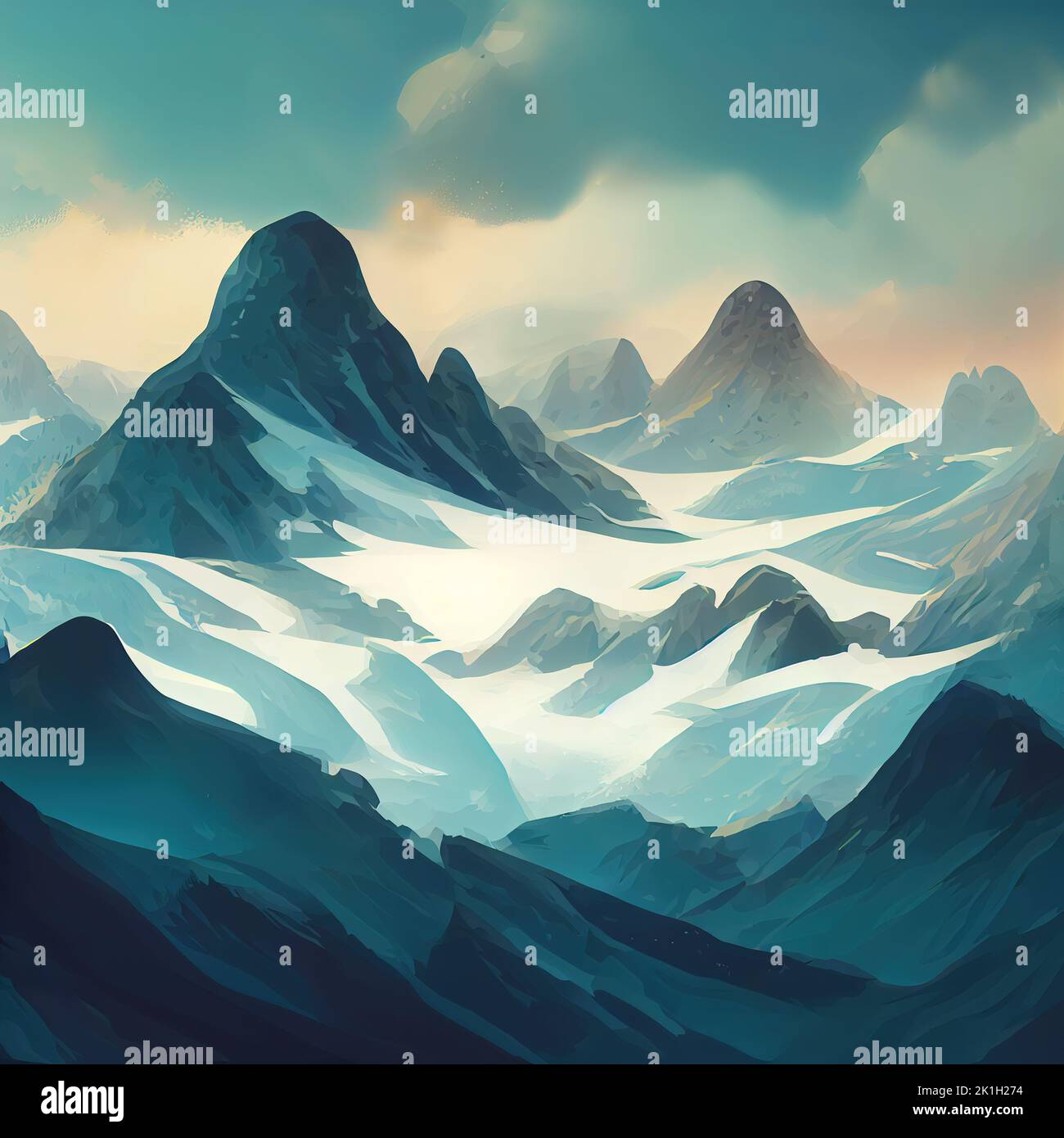 Mountain illustrated landscape. Digital illustration based on render by ...