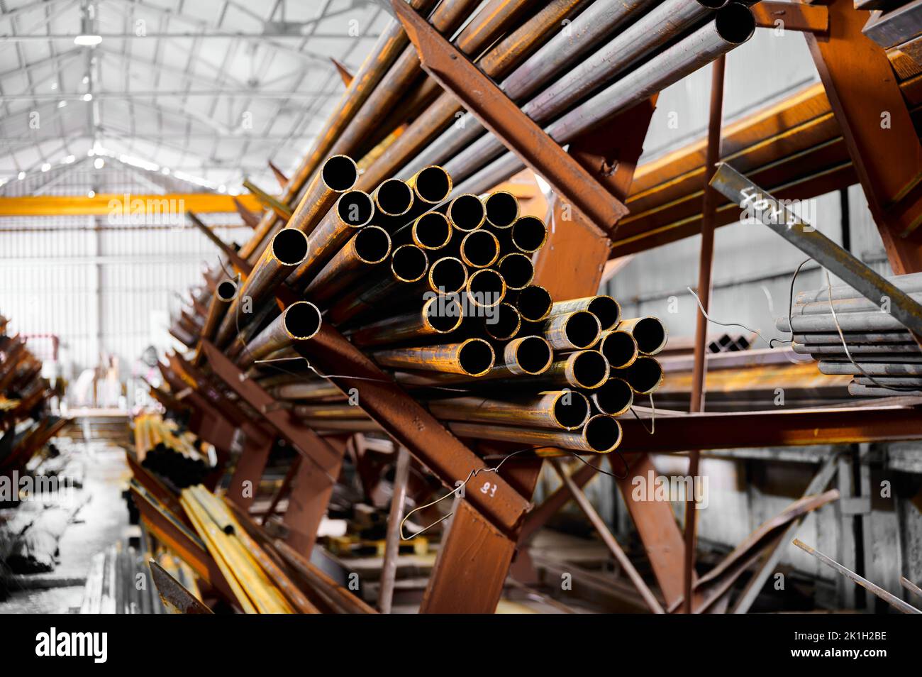 Stack of cold rolled tubes in industrial complex storage Stock Photo ...