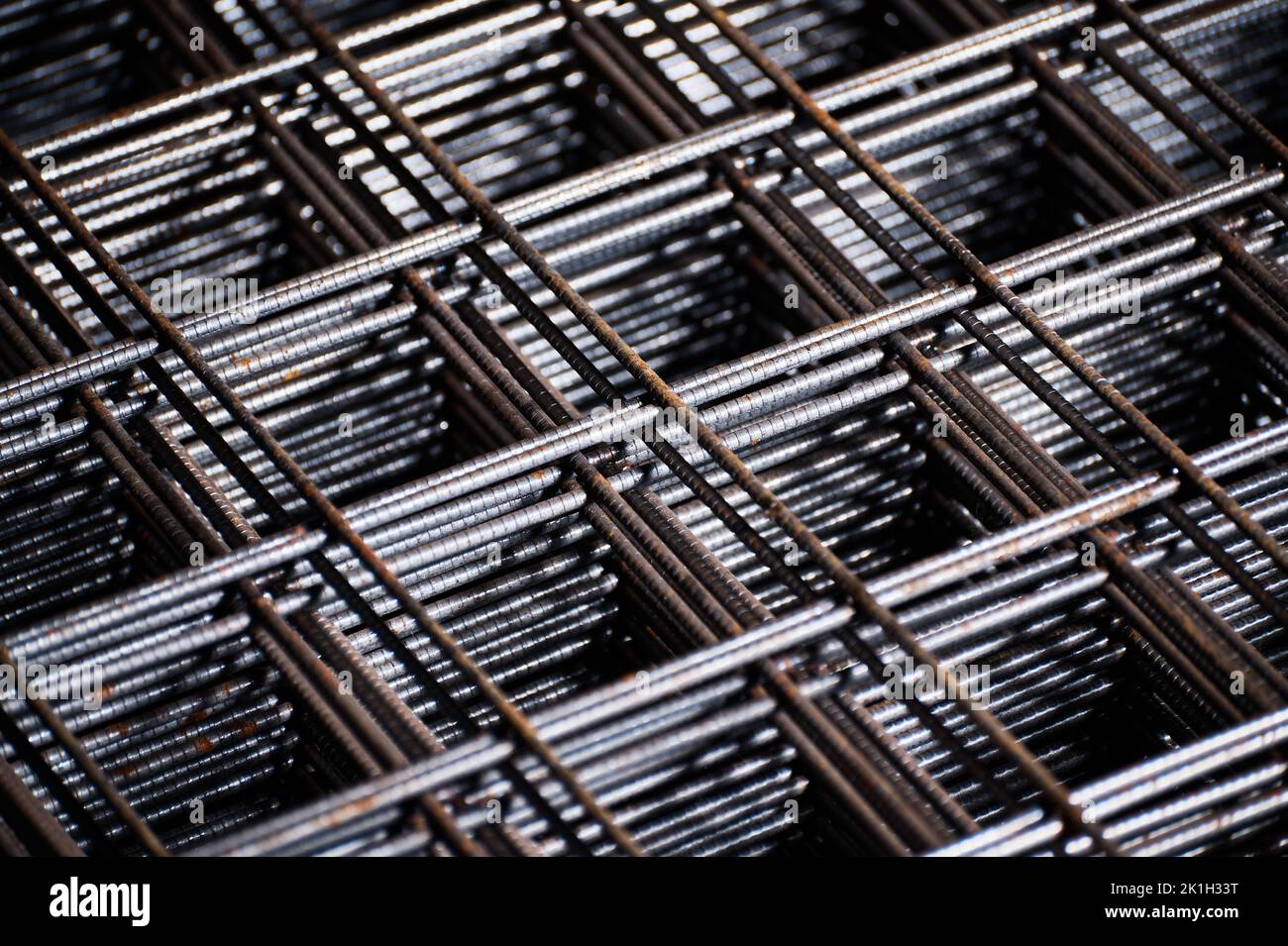 Stacked welded wire mesh in cold plant storehouse macro view Stock ...