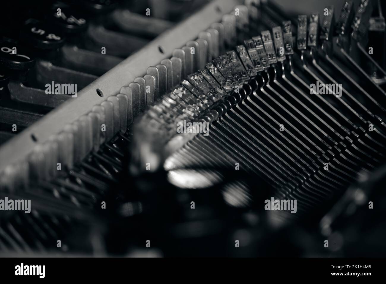 Mechanical hammers with alphabet for typing old typewriter Stock Photo ...