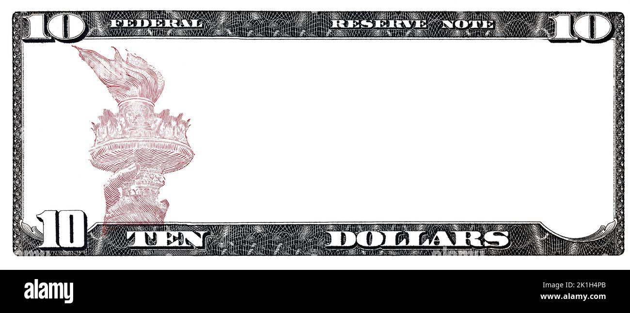 10 US dollar banknote with empty transparent middle area for design ...