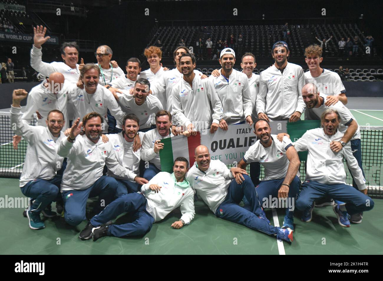 Italian National tennis team, celebrating the qualify to the Davis Cup ...