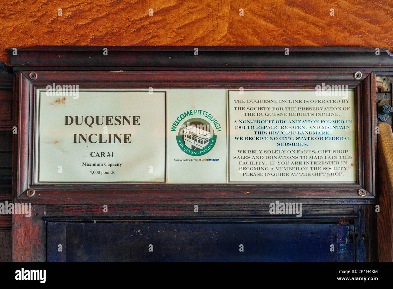 Information sign above the entrance to Car #1 in the Upper Station of ...