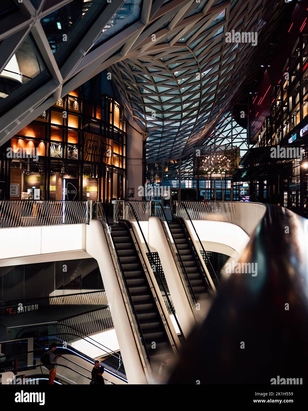 A vertical shot of the indoors of the MyZeil shopping mall in the ...