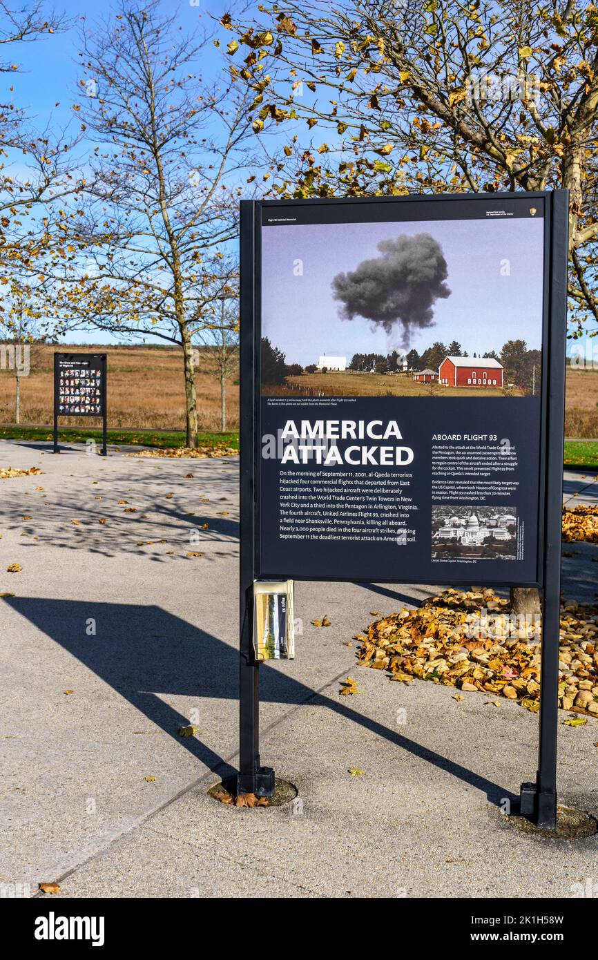 America Attacked sign at the Memorial Plaza of September 11th’s Flight ...