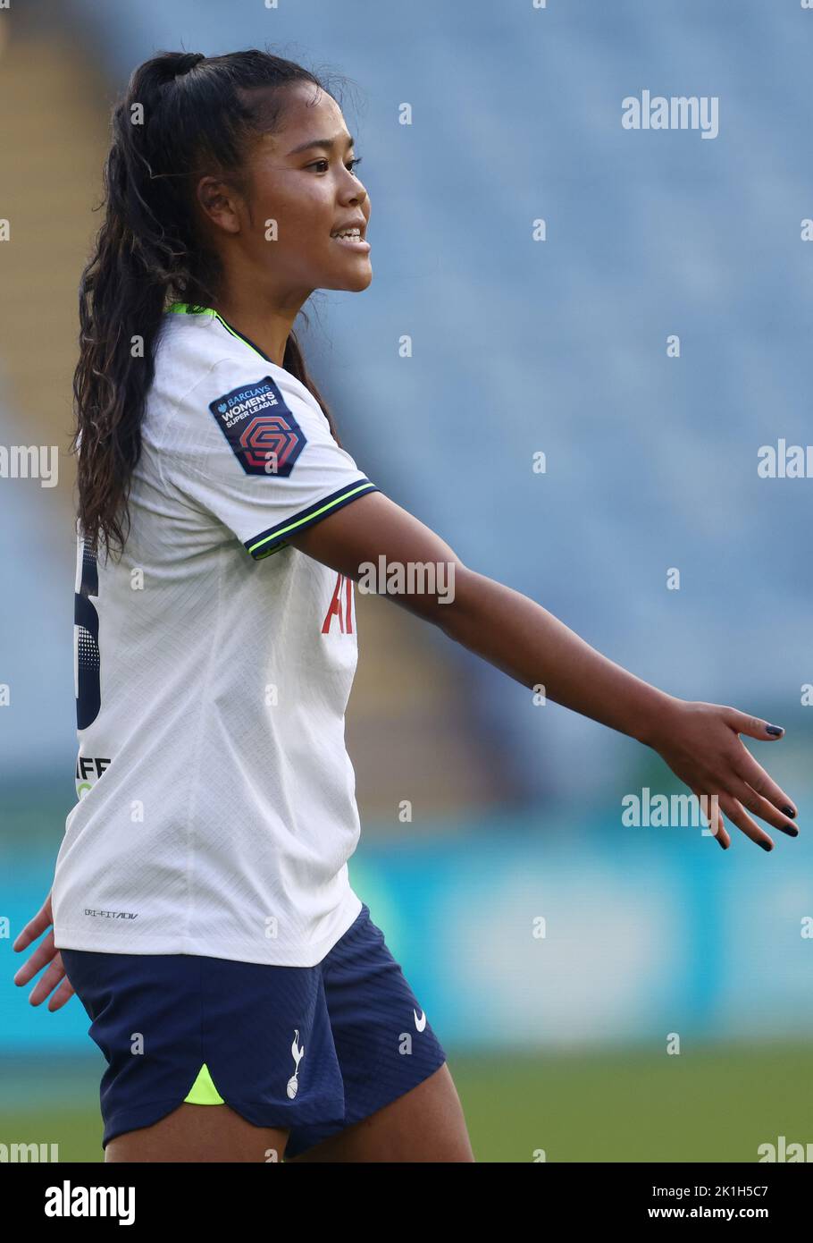 Leicester, UK. 18th September 2022. Asmita Ale of Tottenham Hotspur ...