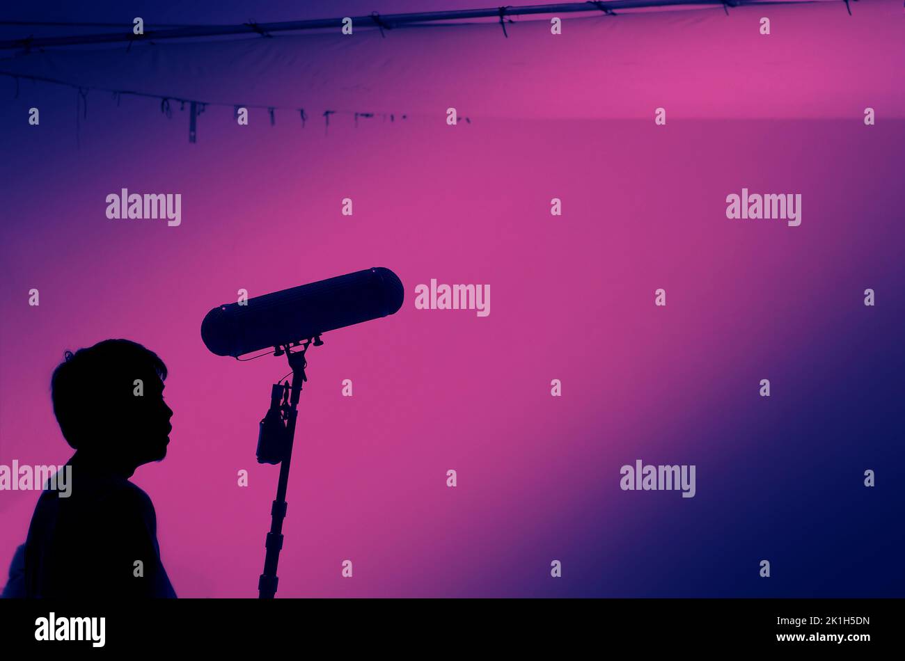 Boom Microphone for sound recording in film industry. Sound boom ...