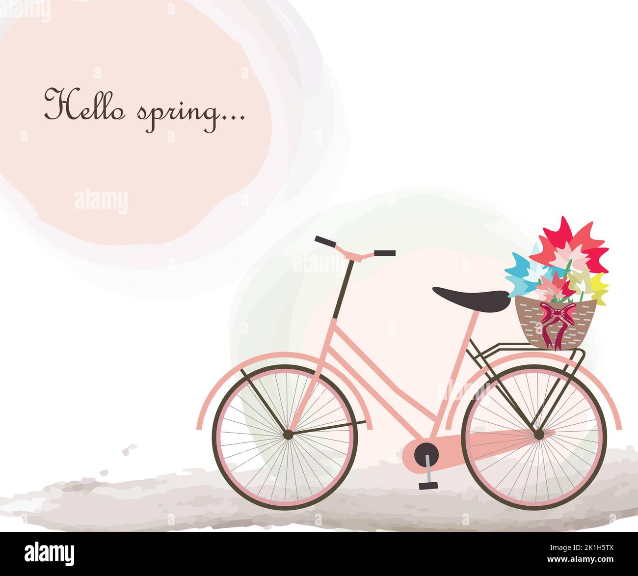 hello spring vector with bicycle and flowers illustration Stock Vector ...