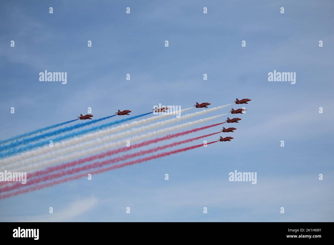 Red Arrows Flight Display Formation Flight Red White Blue Stock Photo ...