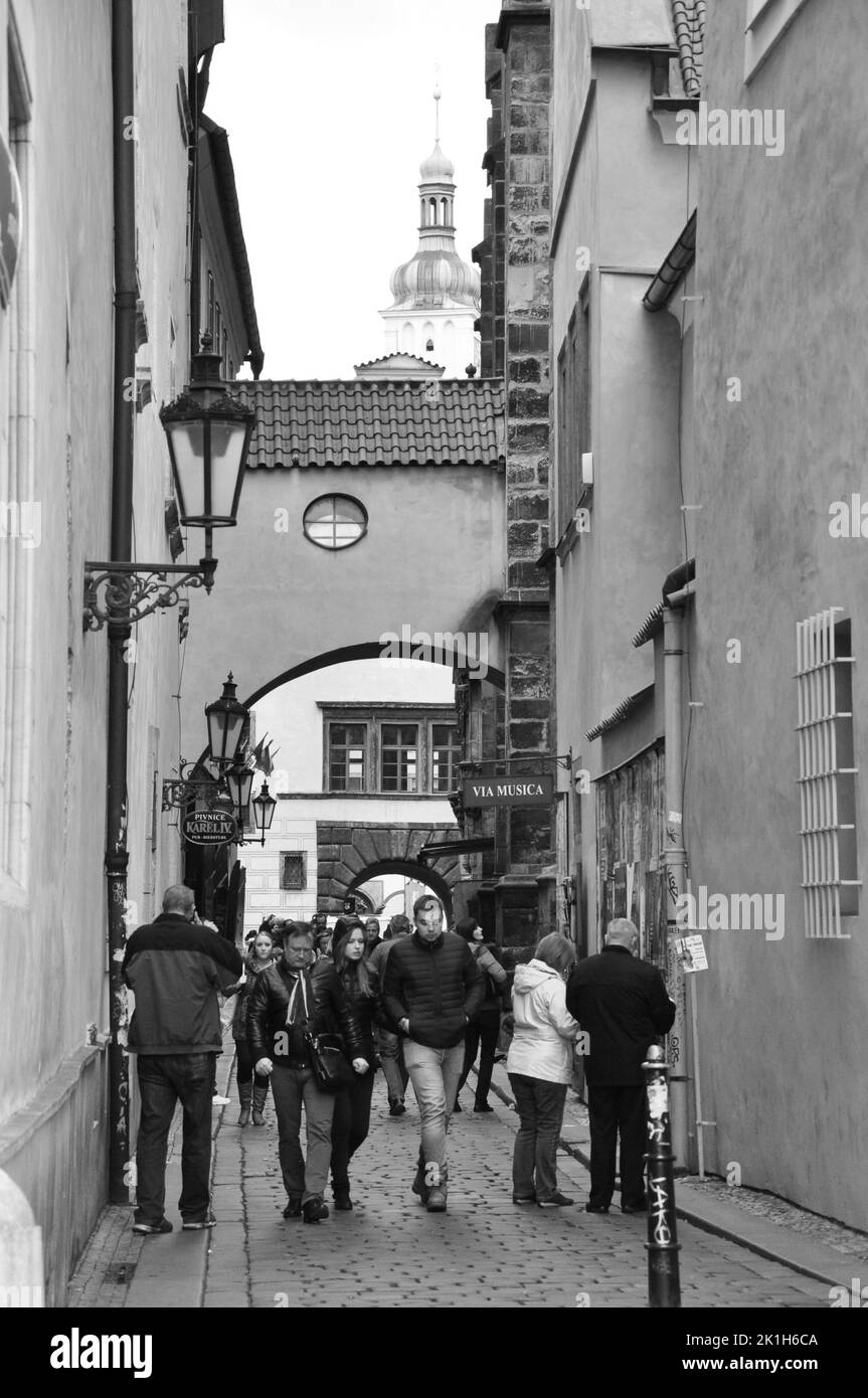 People in the Old Town of Prague near Tyn Church in Prague, Czech ...
