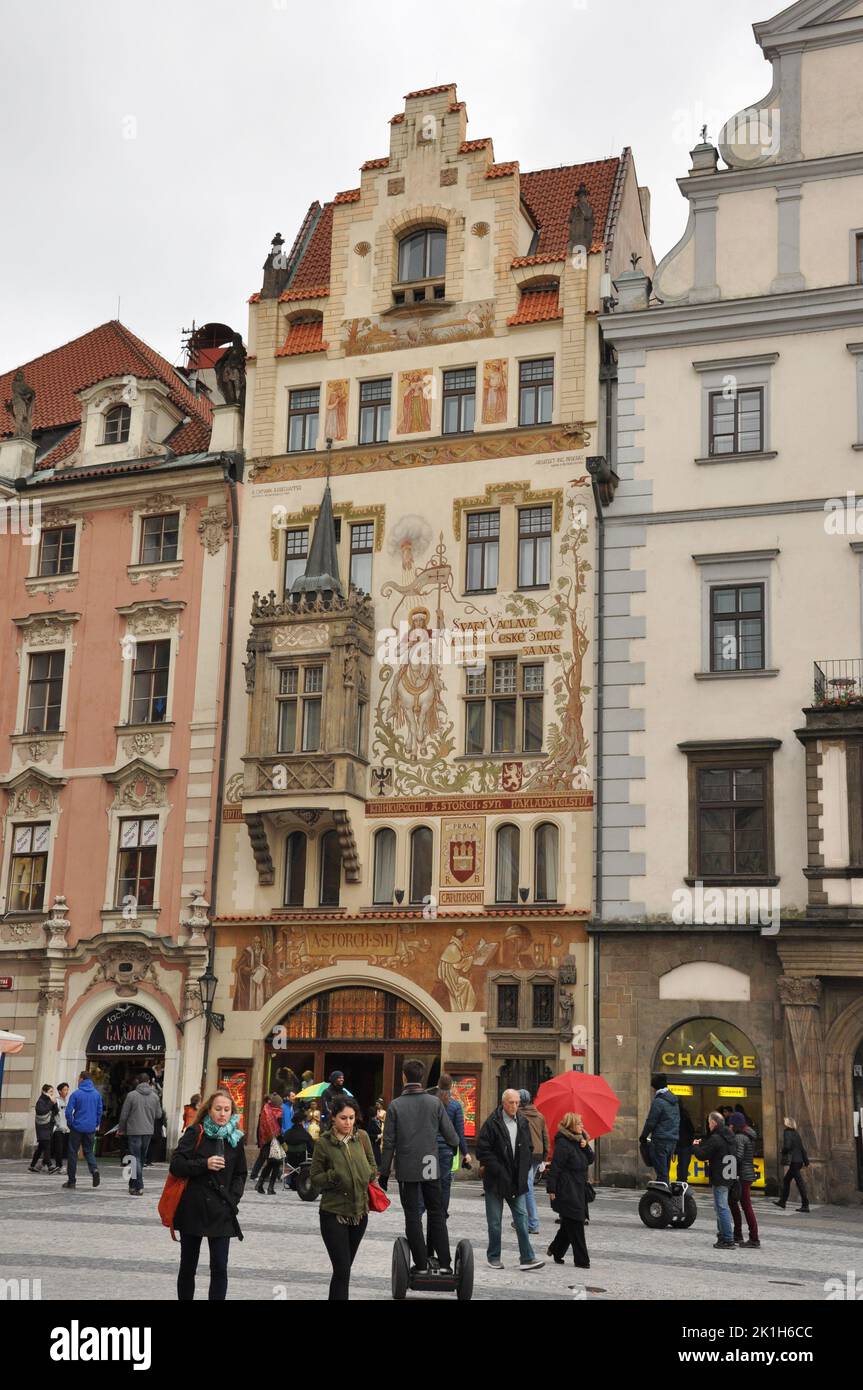 People in the Old Town of Prague near Tyn Church in Prague, Czech ...