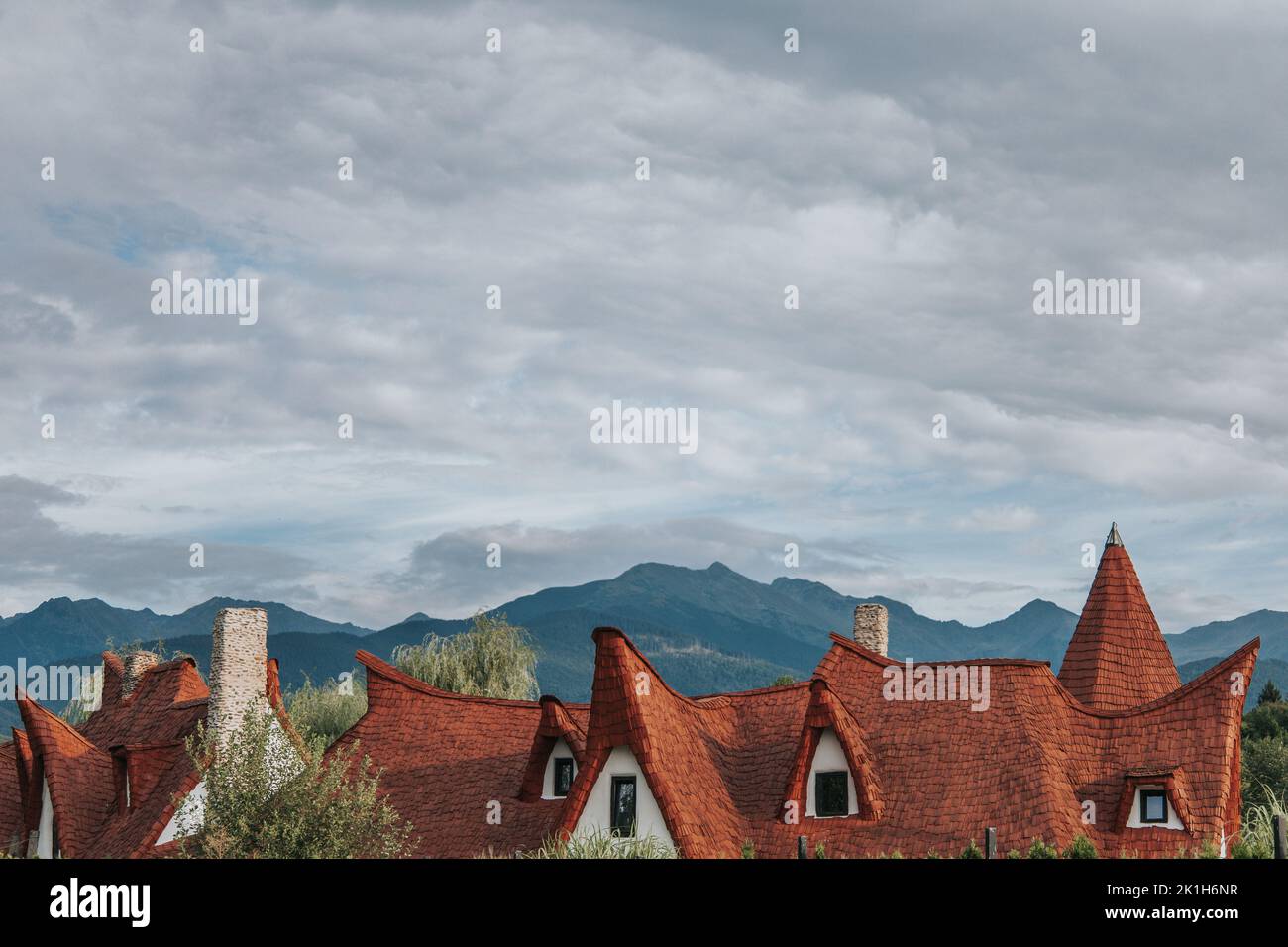 A beautiful shot of a clay castle roof in Fairy Valley, Romania Stock ...