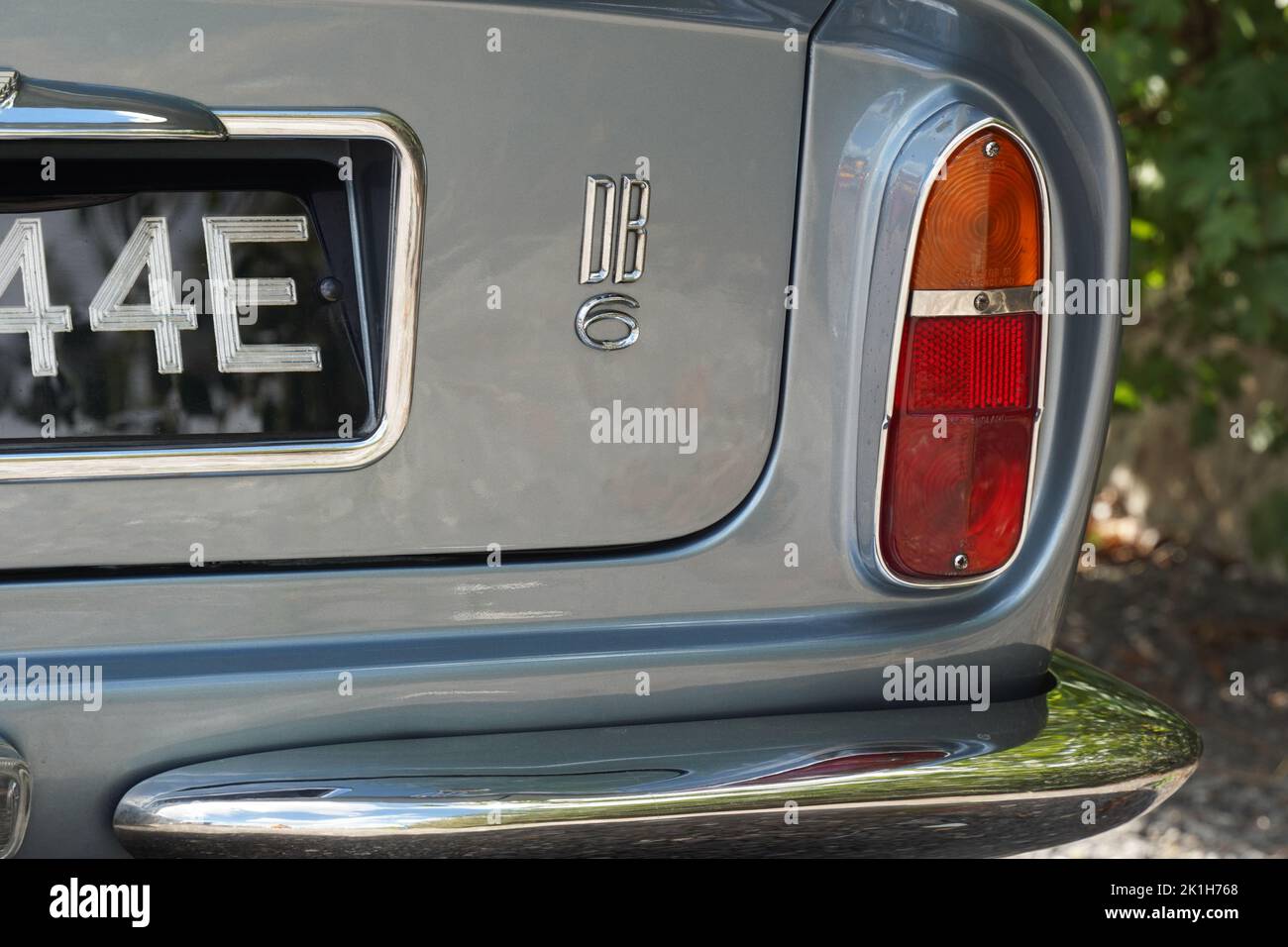 Exeter, UK-August 2022: Close up of the rear of a Aston Martin DB6 ...