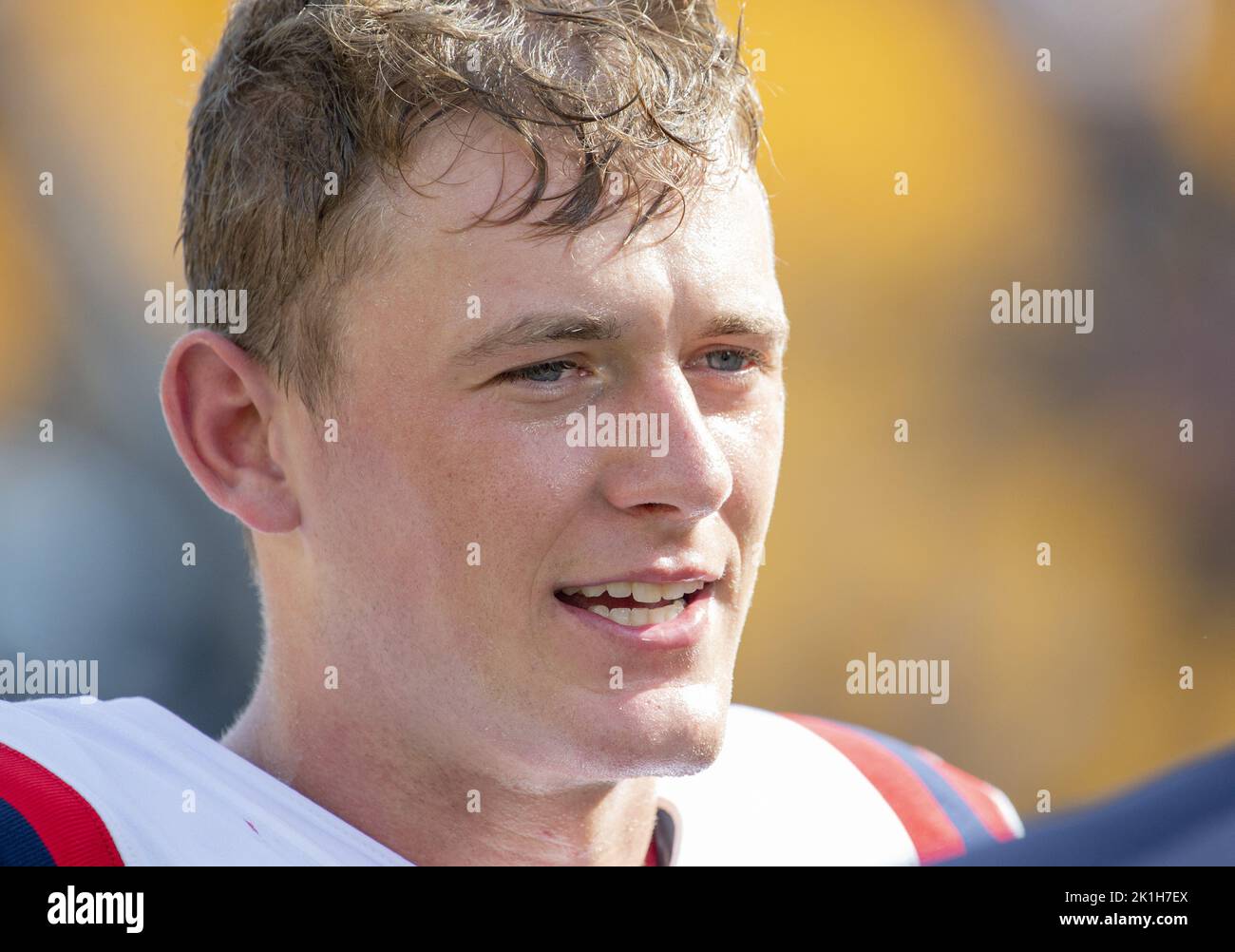 The media interviews New England Patriots quarterback Mac Jones (10 ...