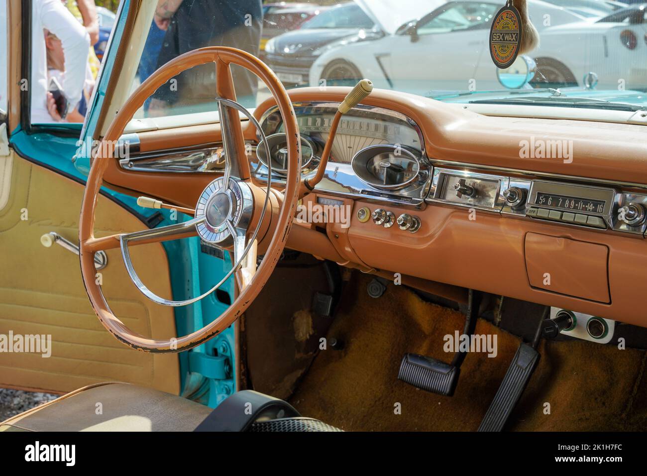Exeter, UK-August 2022: Dashboard view of the interior of a Edsel ...