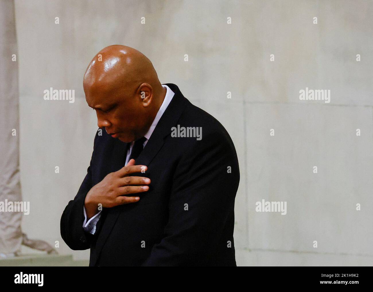 King of Lesotho, Letsie III views the coffin of Queen Elizabeth II ...