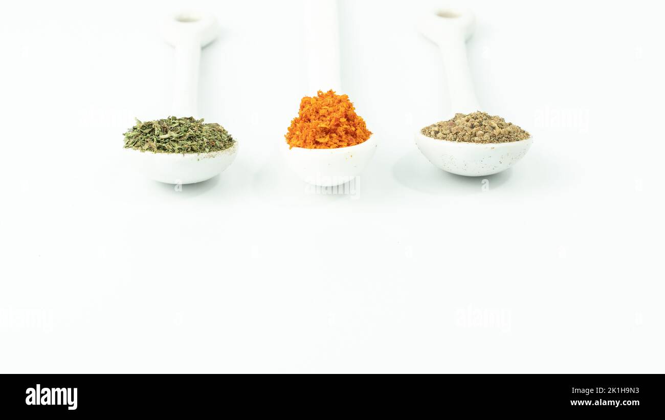 mint, red pepper and coriander isolated on white background. Selective ...