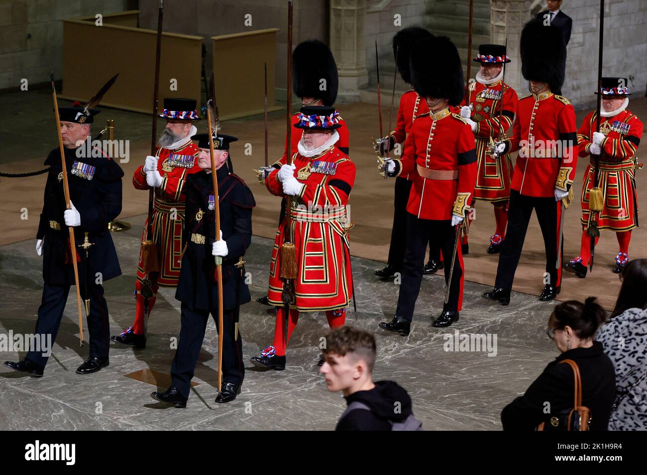 Royal guards change duties as the coffin of Queen Elizabeth II, lies in ...