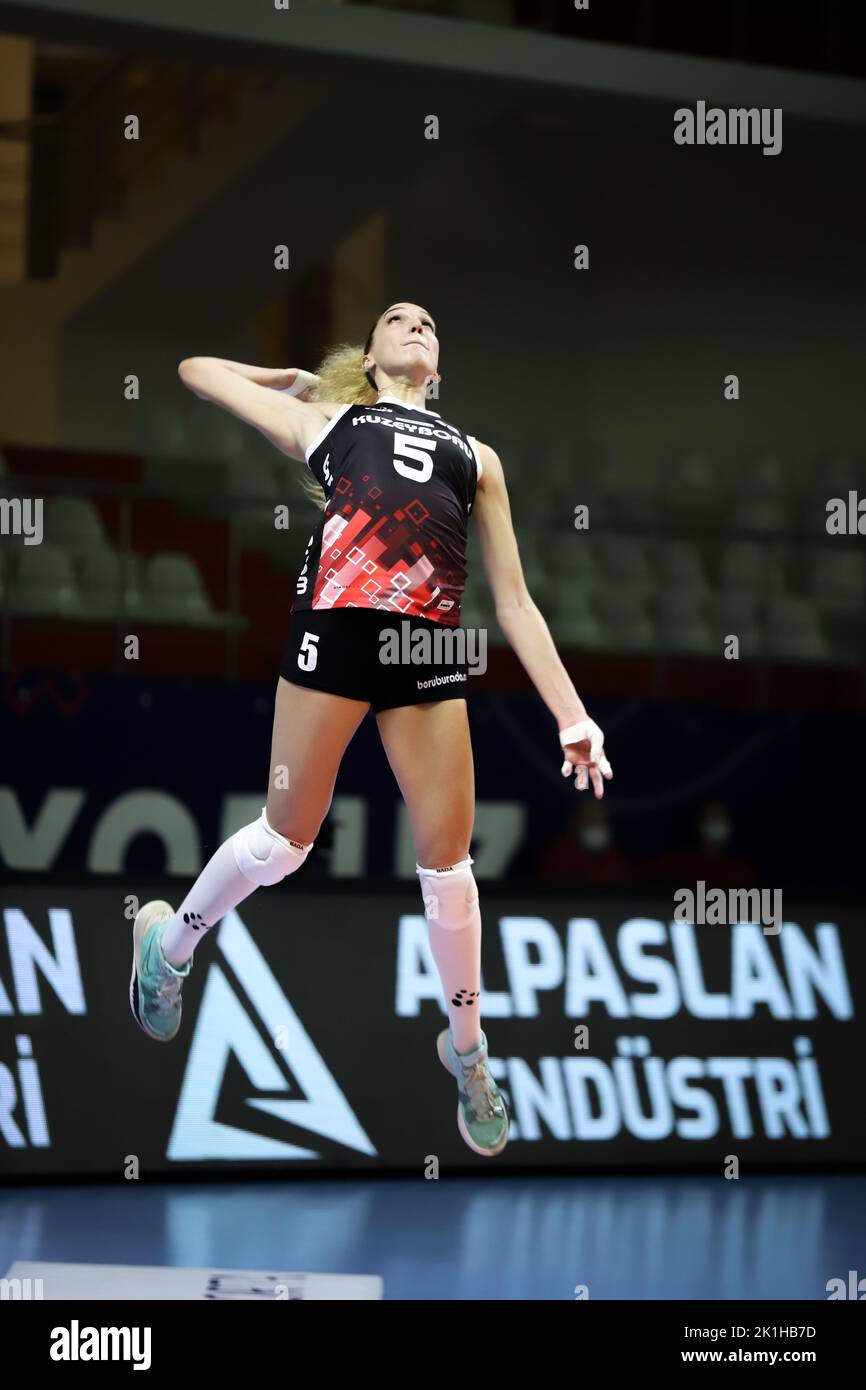 ISTANBUL, TURKEY - JANUARY 13, 2022: Ivana Vanjak serves during Turk ...