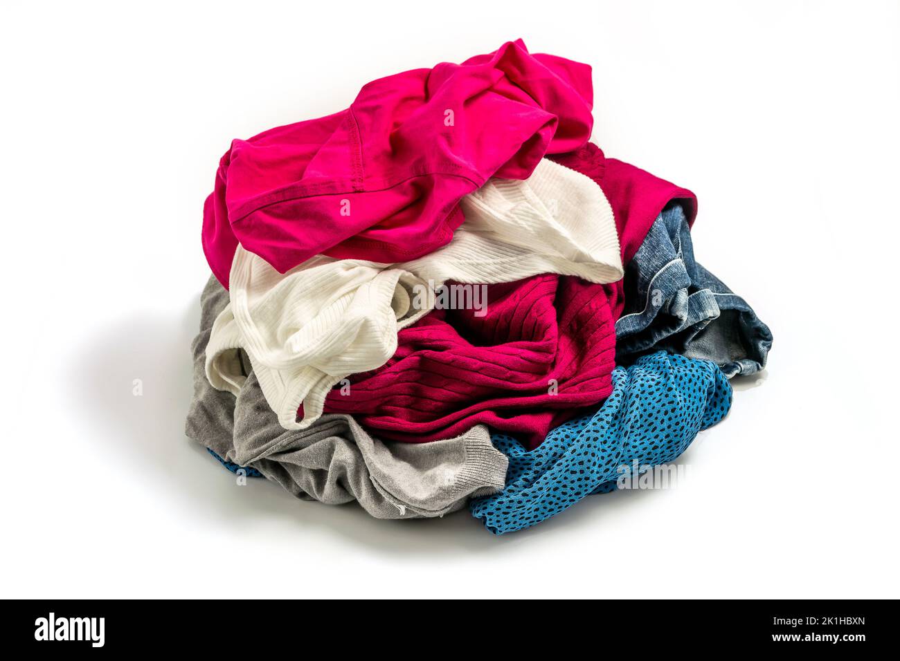 Textile ready to recycle, isolated on white background. Heap of used ...