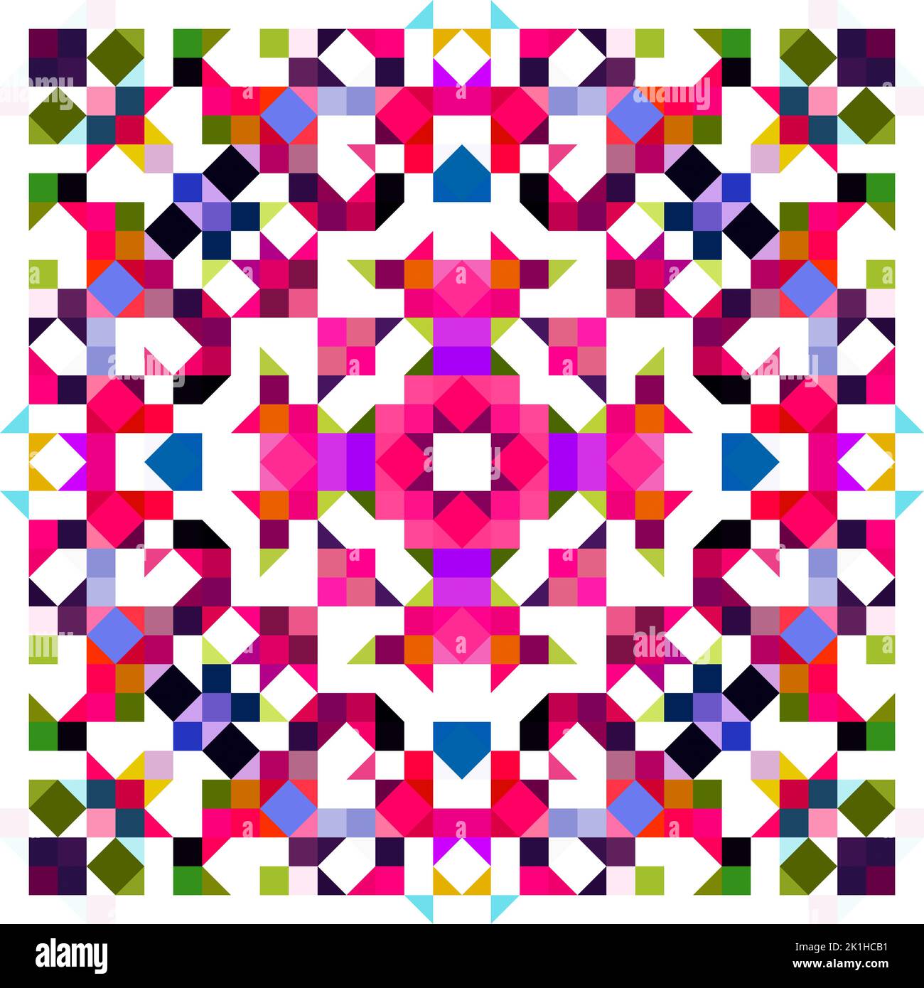 Retro geometric pixel pattern. Playful fun kaleidoscopic pink wallpaper ...