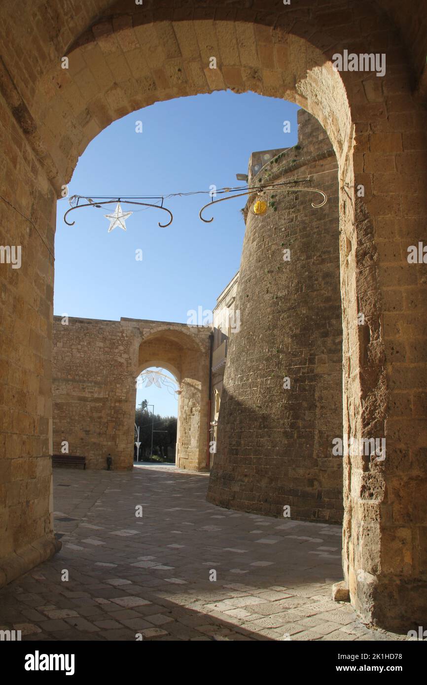 Otranto, Italy. The imposing Porta Terra, main access gate to the town ...