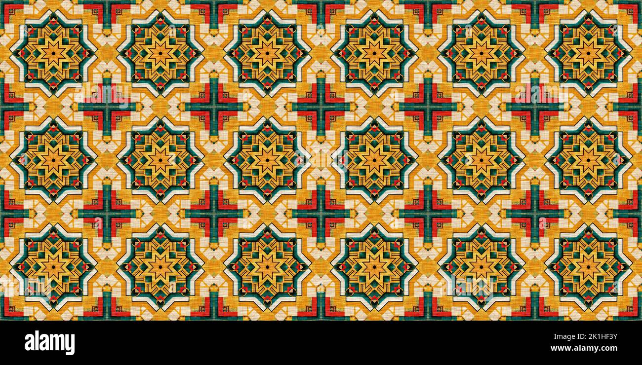 Traditional tile mosaic seamless border pattern print. Fabric effect ...