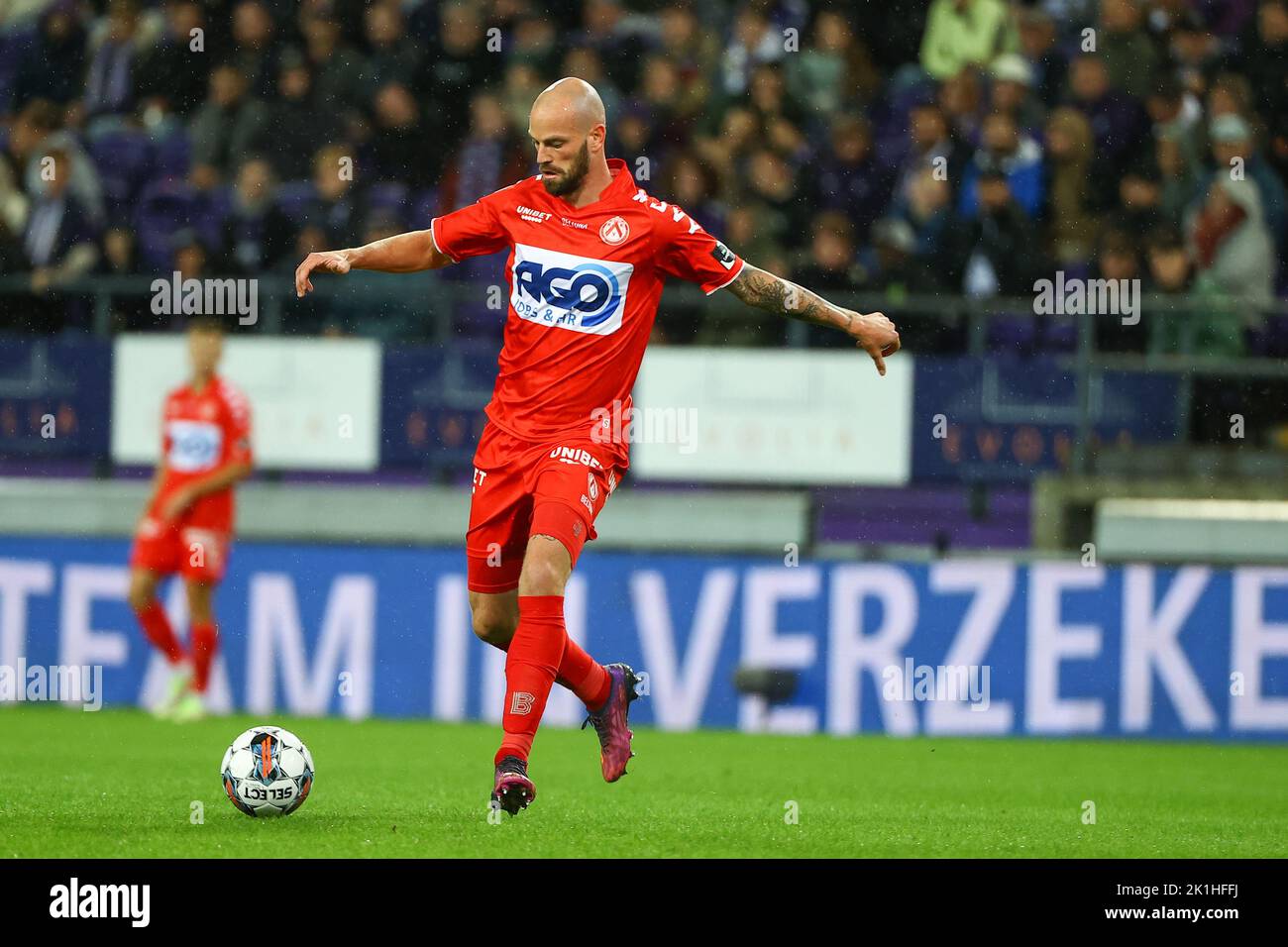 Anderlecht, Belgium. 18th Sep, 2022. Kortrijk's Dorian Dessoleil ...