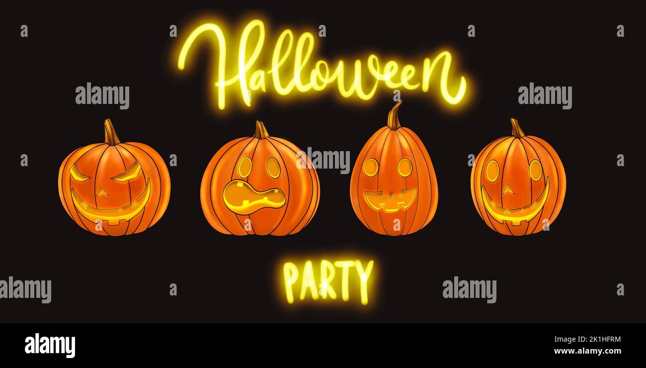 Happy halloween event flat banner. Autumn holiday night party ...