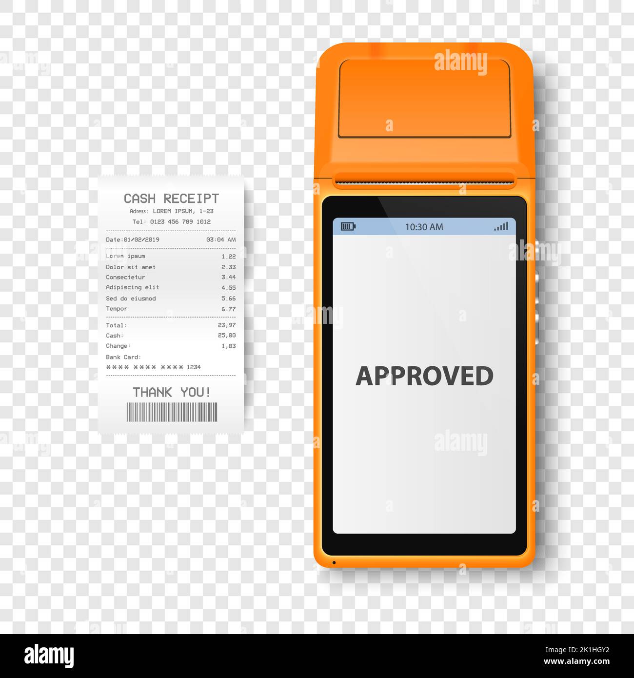 Vector 3d NFC Payment Machine with Approved Status, Paper Check, Receipt Isolated. Wi-fi ...