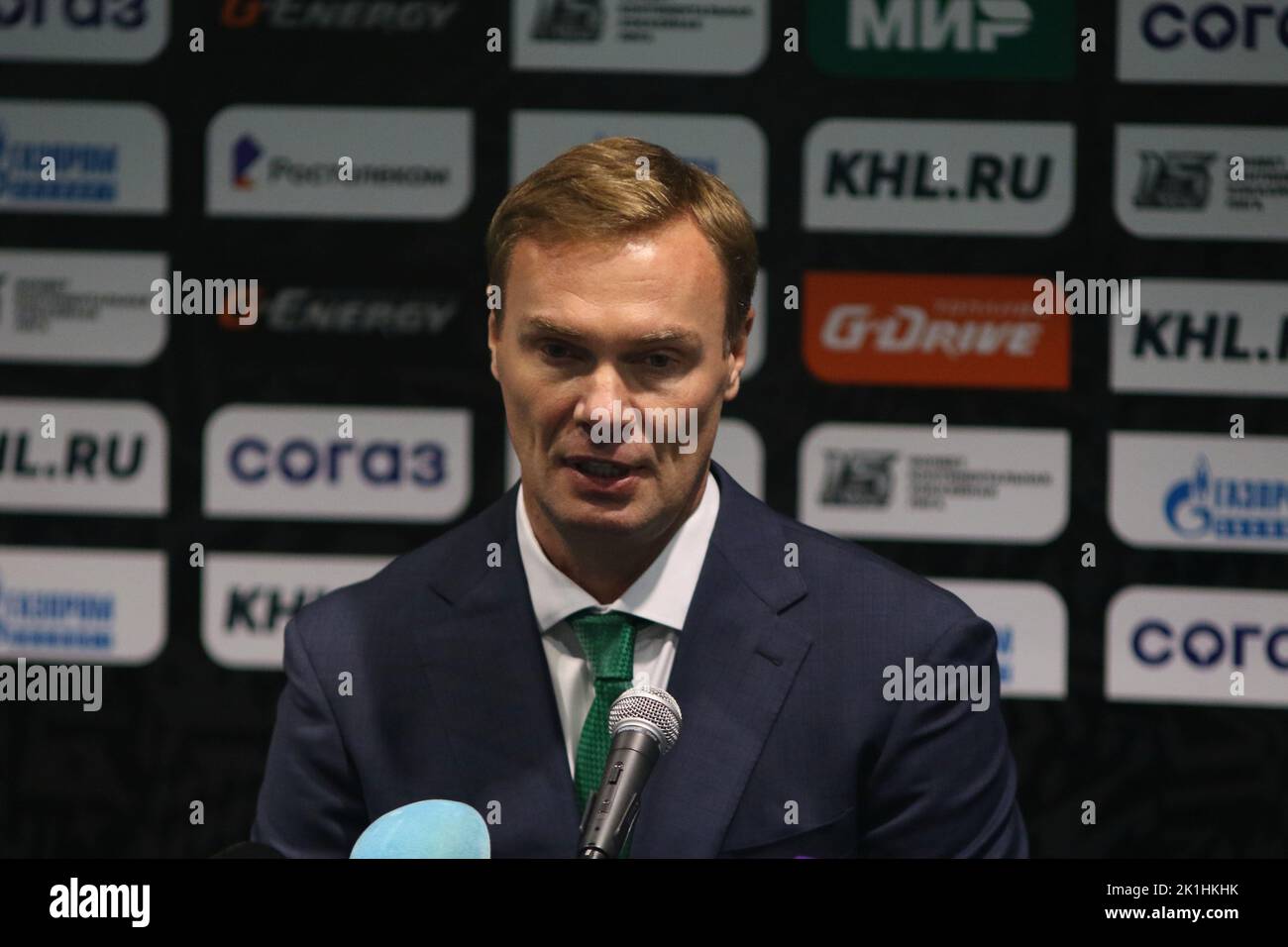 Victor Kozlov, Head coach of the Salavat Yulaev hockey club at a press ...